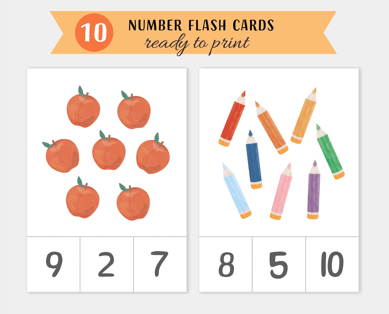 10 Number Cards Preschool Counting Flash Cards Count and - Etsy UK