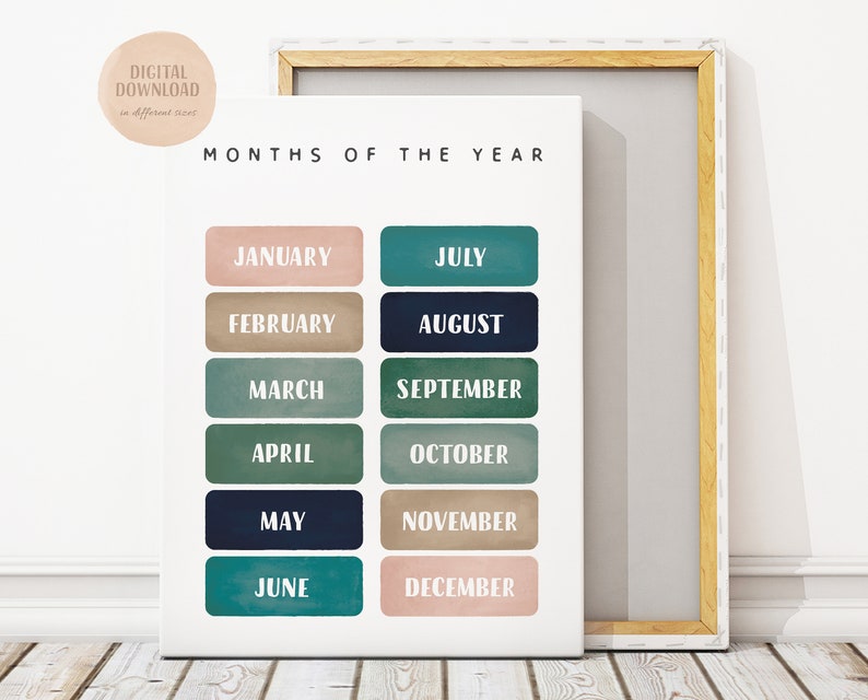 Educational Poster, Neutral Months of the Year Poster, Playroom Poster ...
