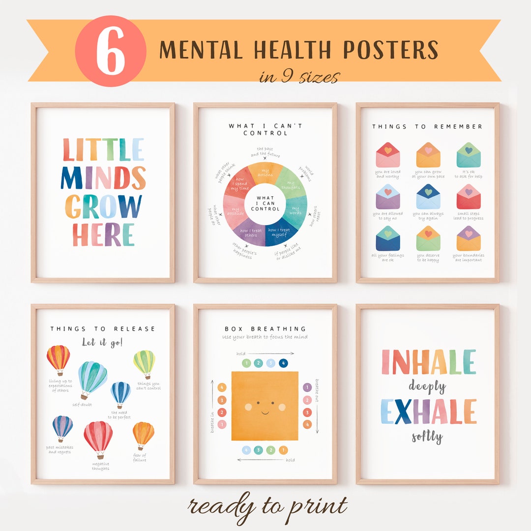 6 Mental Health Posters, Coping Skills, Box Breathing, Counselor Office ...