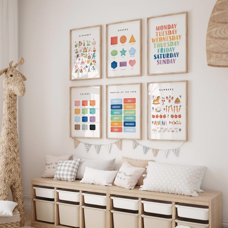 Set of 8 Rainbow Educational Posters for Kids, Digital Learning Bundle ...