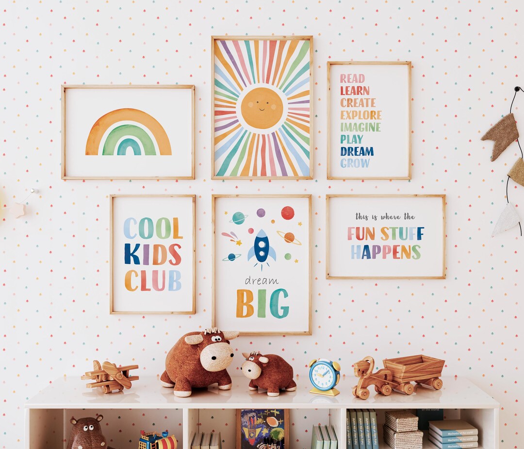 Set of 6 Playroom Posters, Vibrant Sun Poster, Nursery Wall Decor, Baby ...