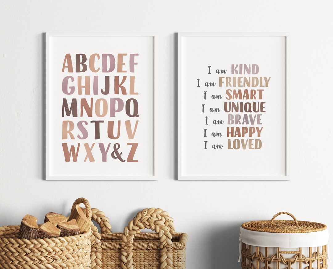 Set of 2 Educational Posters, Neutral ABC Poster, Neutral Affirmations ...