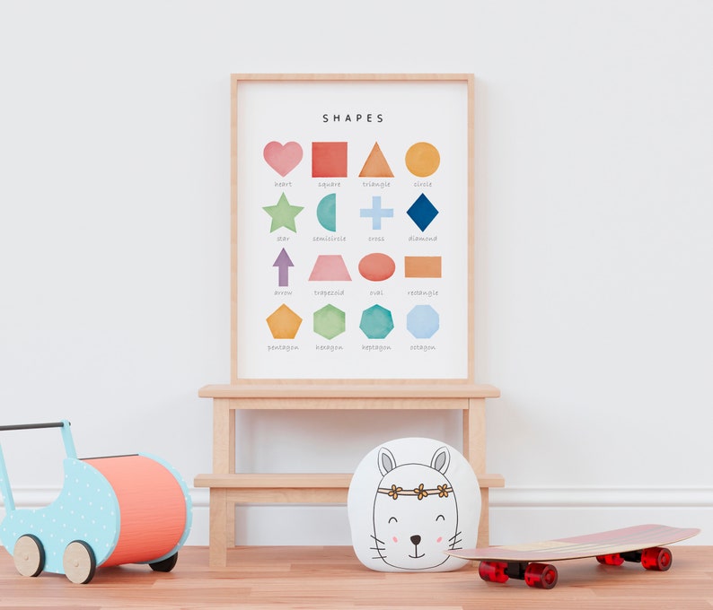 Rainbow Shapes Print, Geometric Shapes, Educational Poster, Nursery ...
