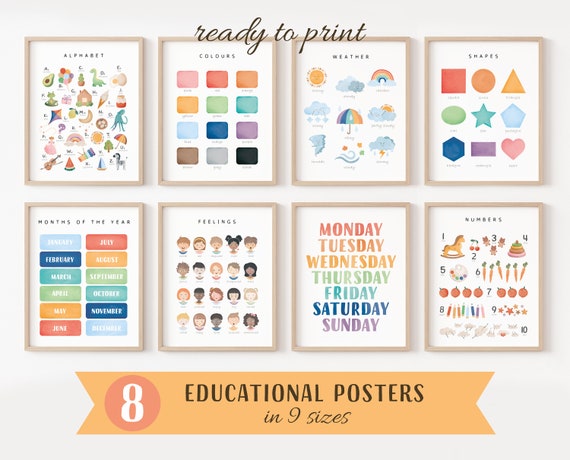 Set of Educational Posters 8 Homeschool Prints Montessori - Etsy