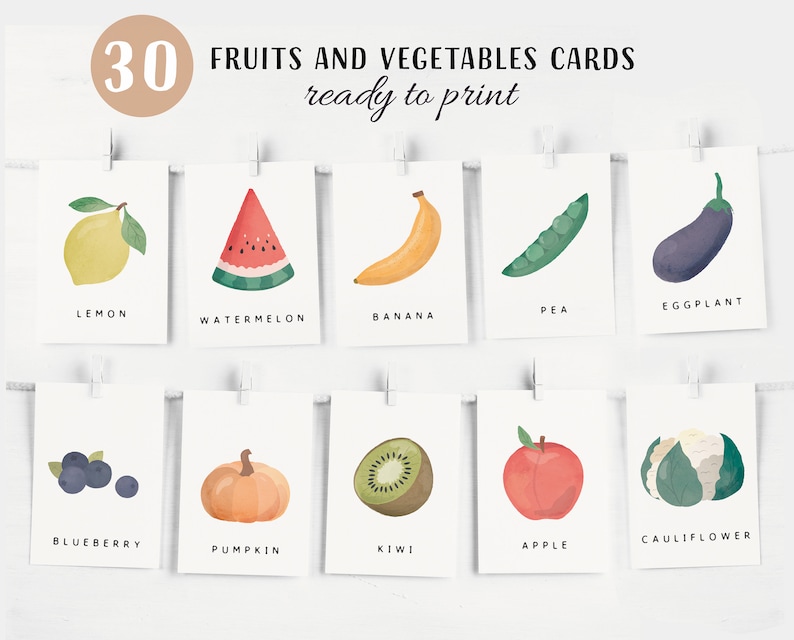 30 Fruits and Vegetables Cards Montessori Flashcards - Etsy