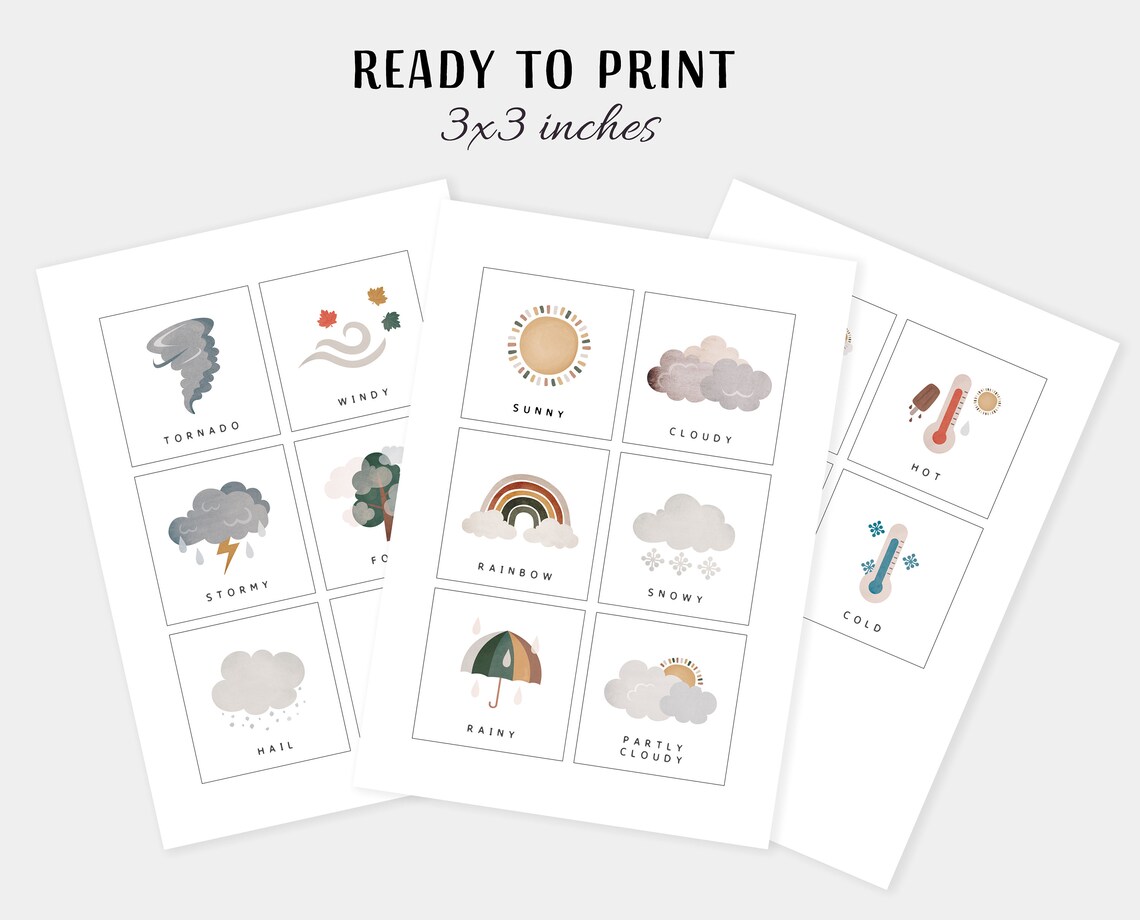16 Weather Cards Montessori Flashcards Pre-school Cards - Etsy