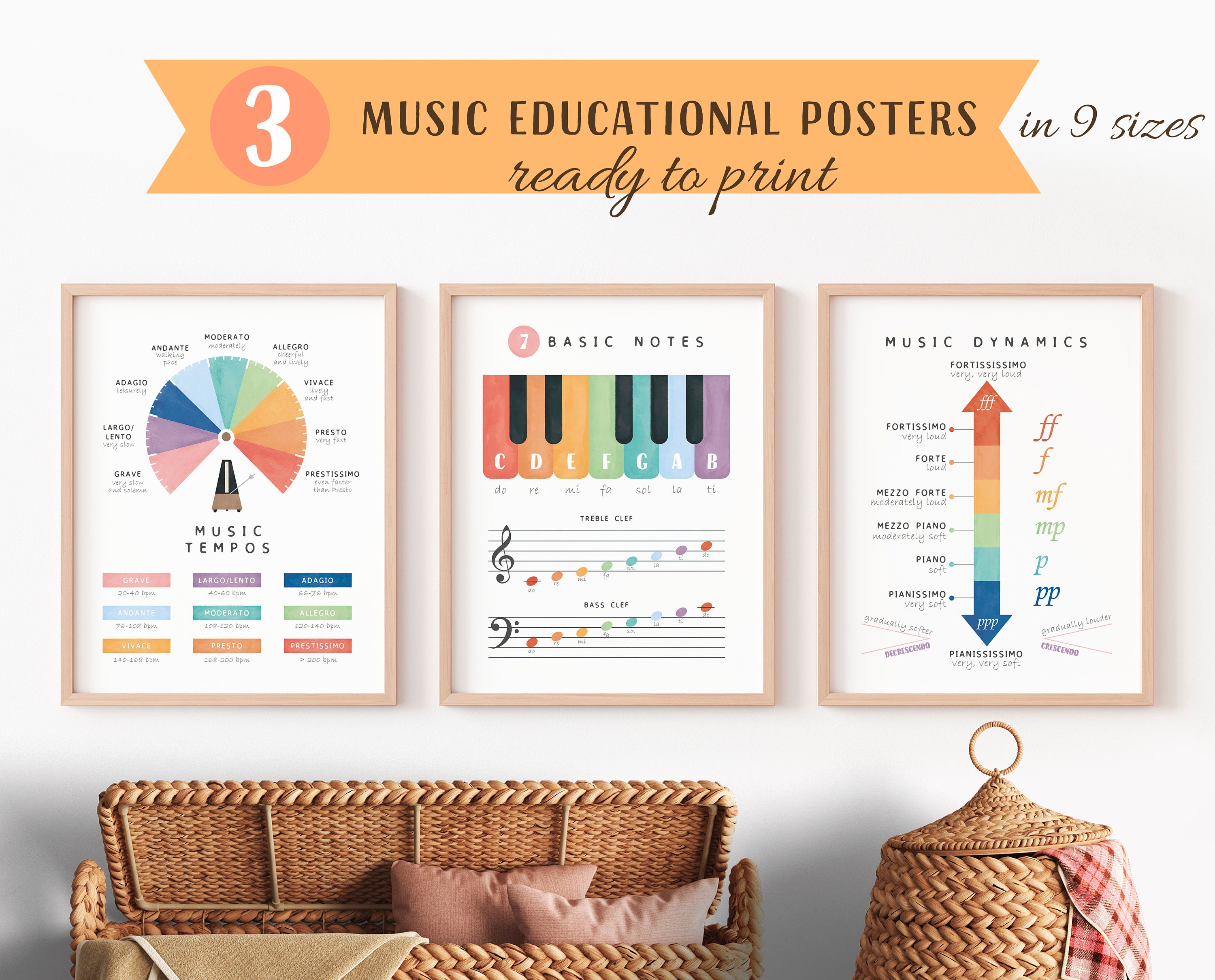 Set of 3 Music Educational Posters, Music Theory Posters, Montessori ...
