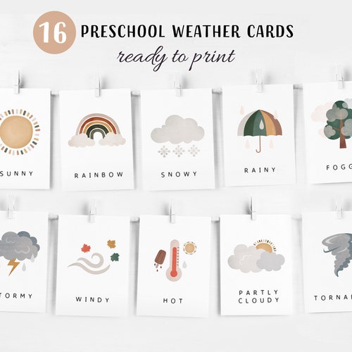 16 Weather Cards Montessori Flashcards Pre-school Cards - Etsy