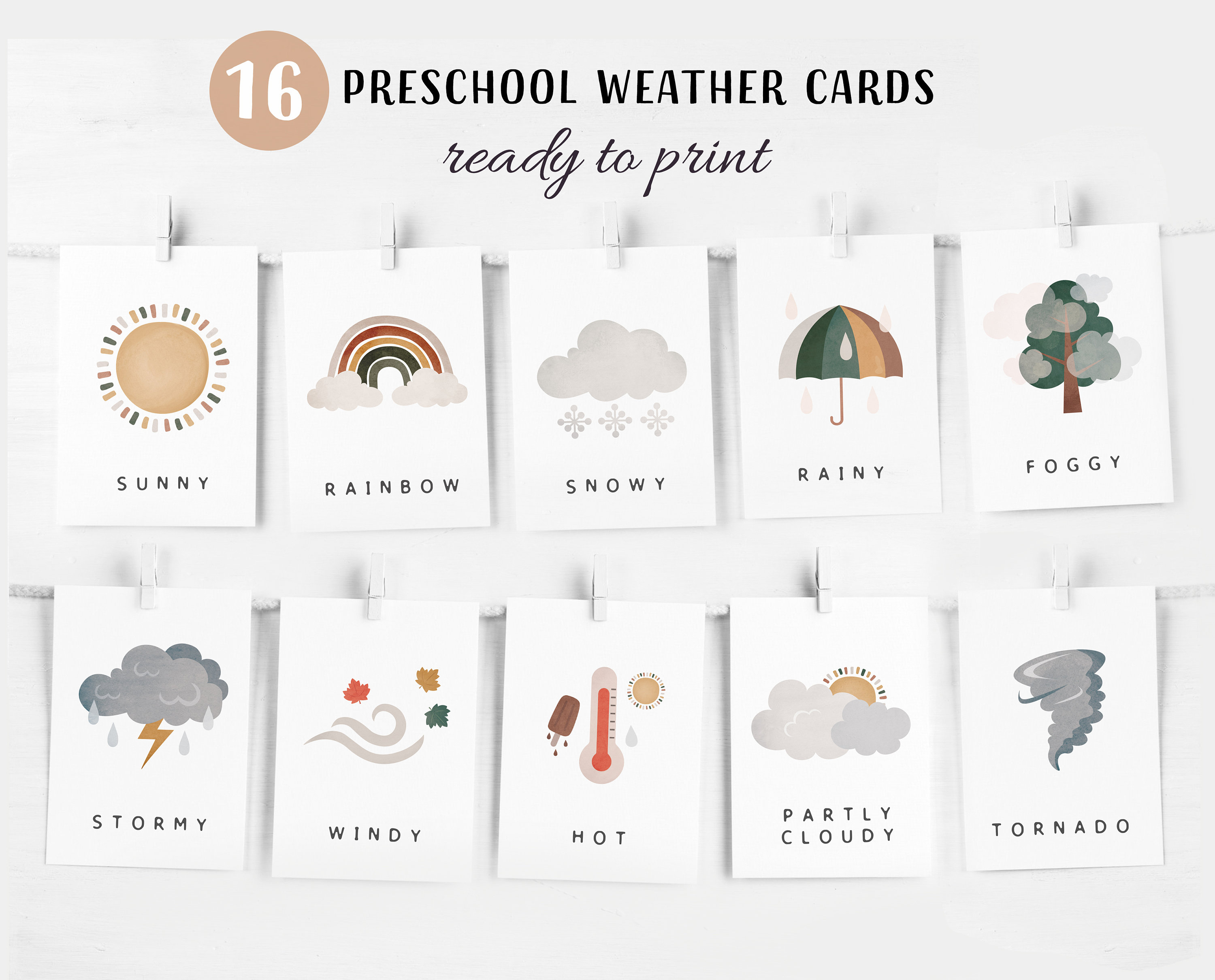 16 Weather Cards Montessori Flashcards Pre-school Cards - Etsy