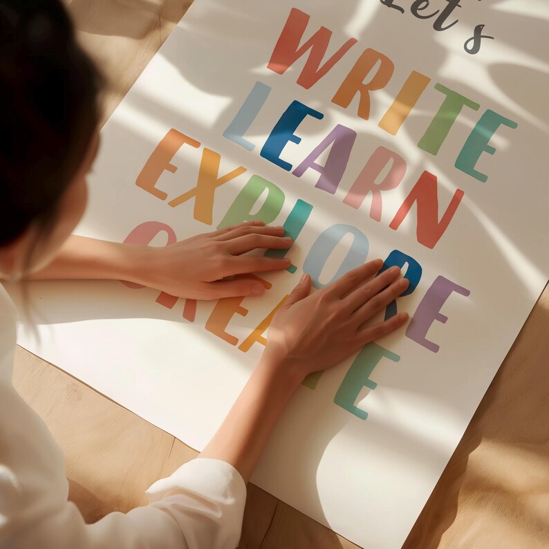 Let's Write, Learn, Explore, Create Poster, Rainbow Playroom Decor ...