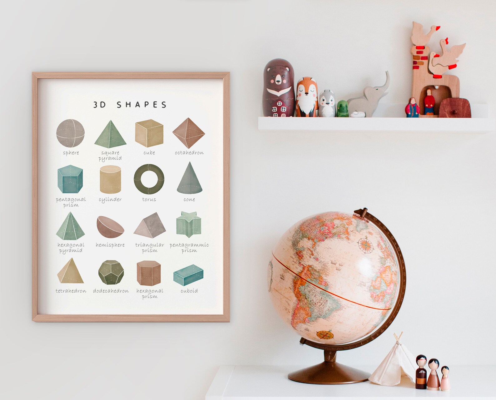 Earth Tones 3D Shapes Poster, Boho Classroom Decor, Math Print, Kids ...