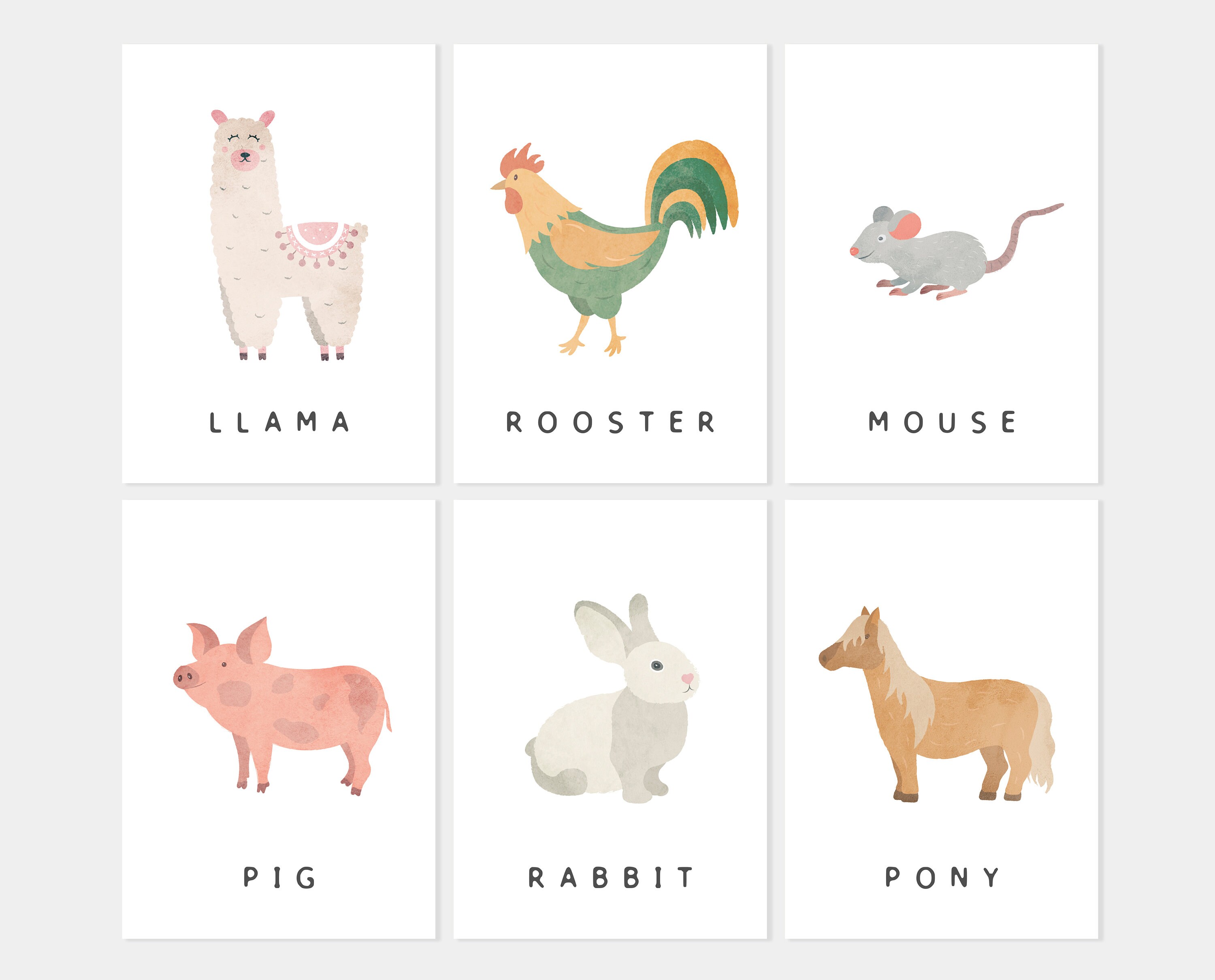 20 Farm Animals Cards Montessori Flash Cards Pre-school - Etsy UK
