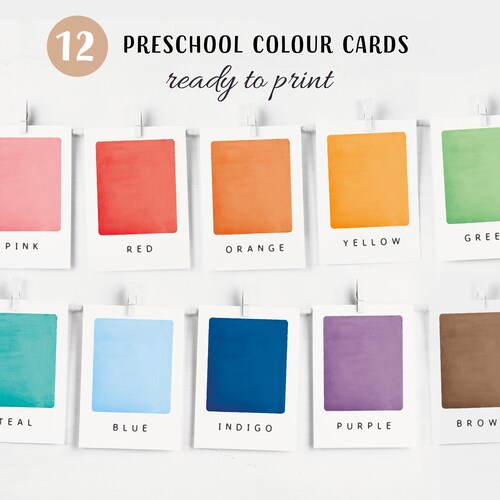 12 Color Cards Montessori Flashcards Pre-school Cards - Etsy
