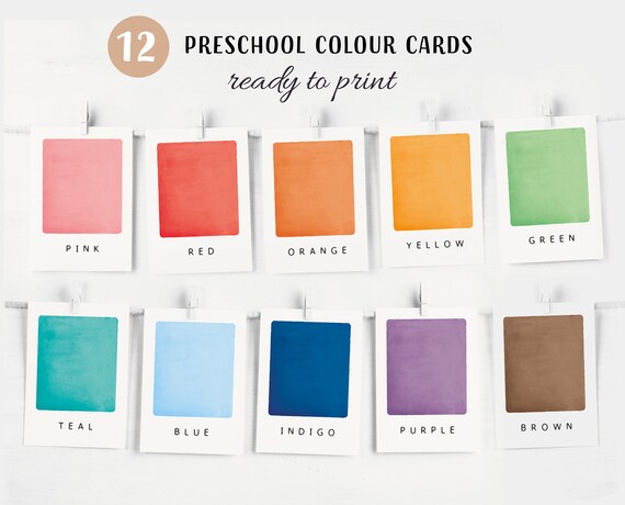12 Color Cards Montessori Flashcards Pre-school Cards - Etsy