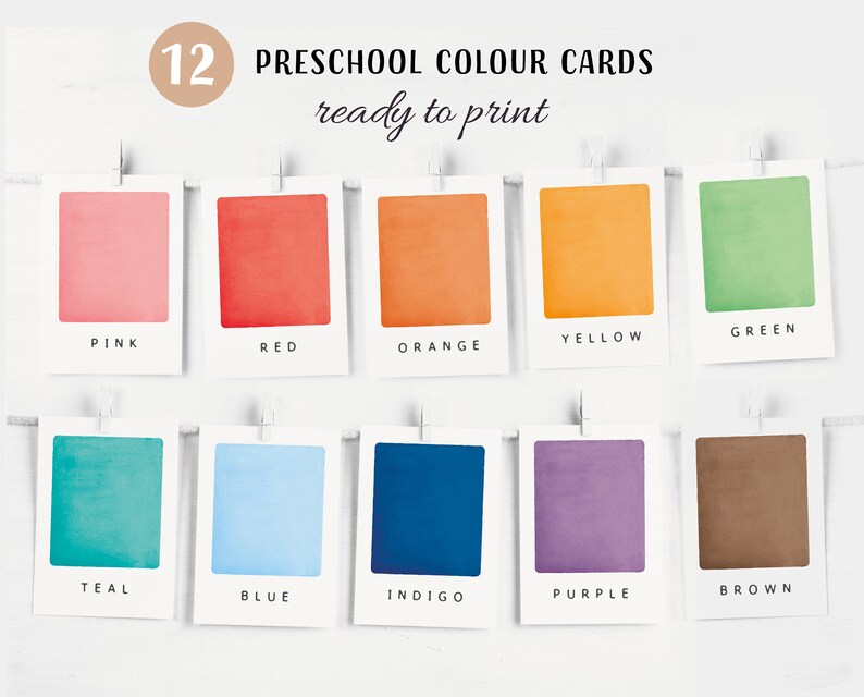 12 Color Cards Montessori Flashcards Pre-school Cards - Etsy