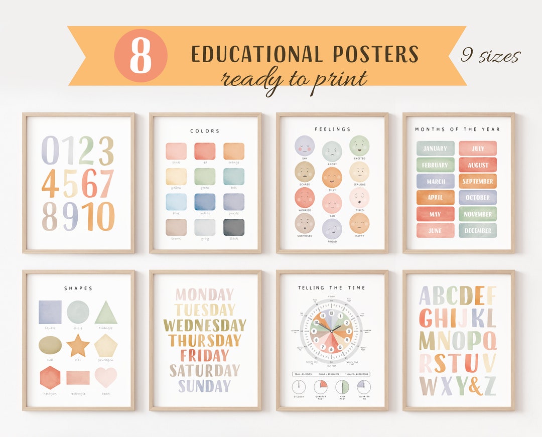 Set of Educational Posters, 8 Homeschool Prints, Montessori Classroom ...