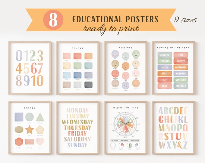Set of 8 Educational Posters, Montessori Classroom Decor, Homeschool ...