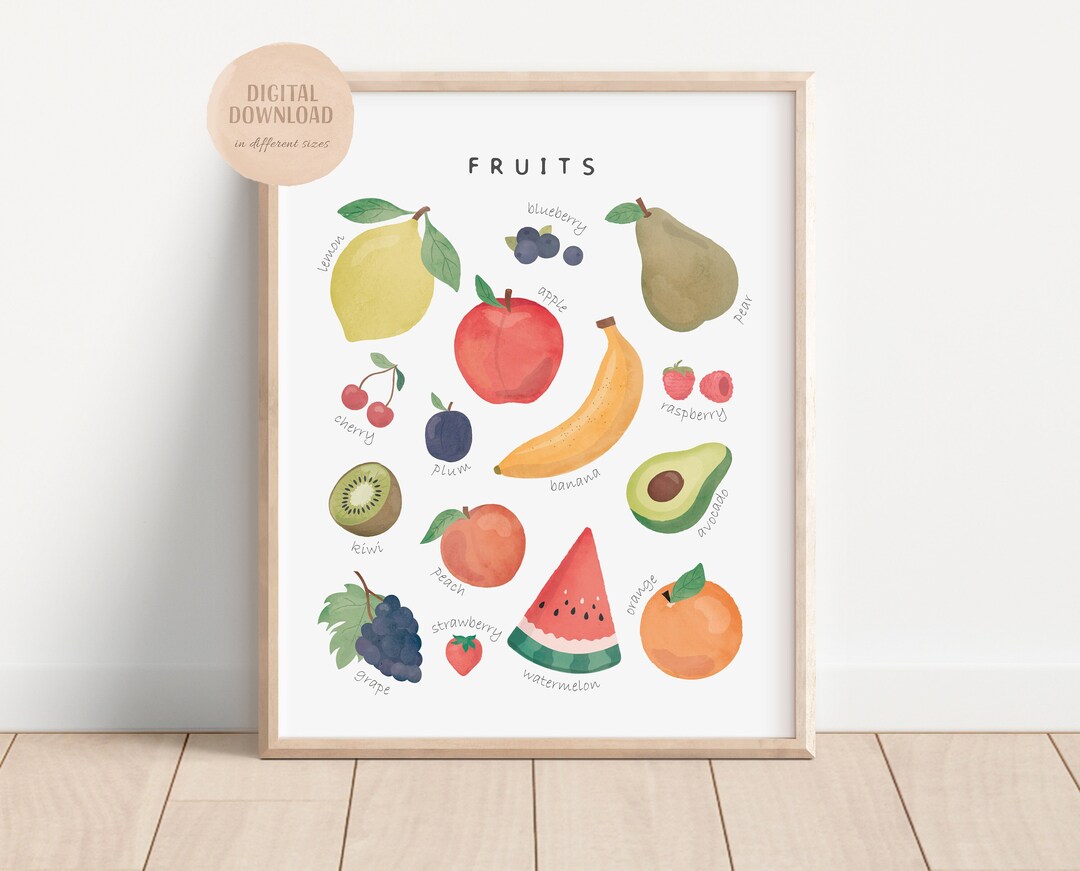 Fruits Educational Print, Classroom Decor, Watercolour Fruits Poster ...