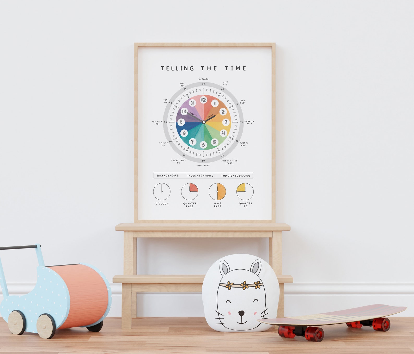 Telling the Time Poster Time Printables Rainbow Playroom - Etsy