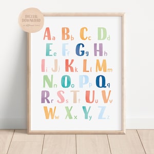 Rainbow Alphabet Print, ABC Poster, Nursery Alphabet Printable Wall Art ...