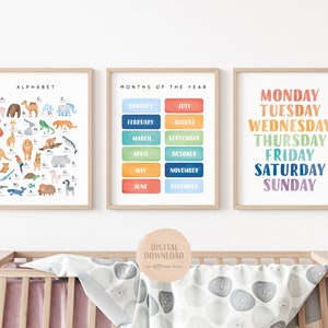 Rainbow Educational Posters, 6 Homeschool Prints, Animal Alphabet ...