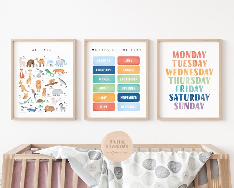 Rainbow Educational Posters, 6 Homeschool Prints, Animal Alphabet ...