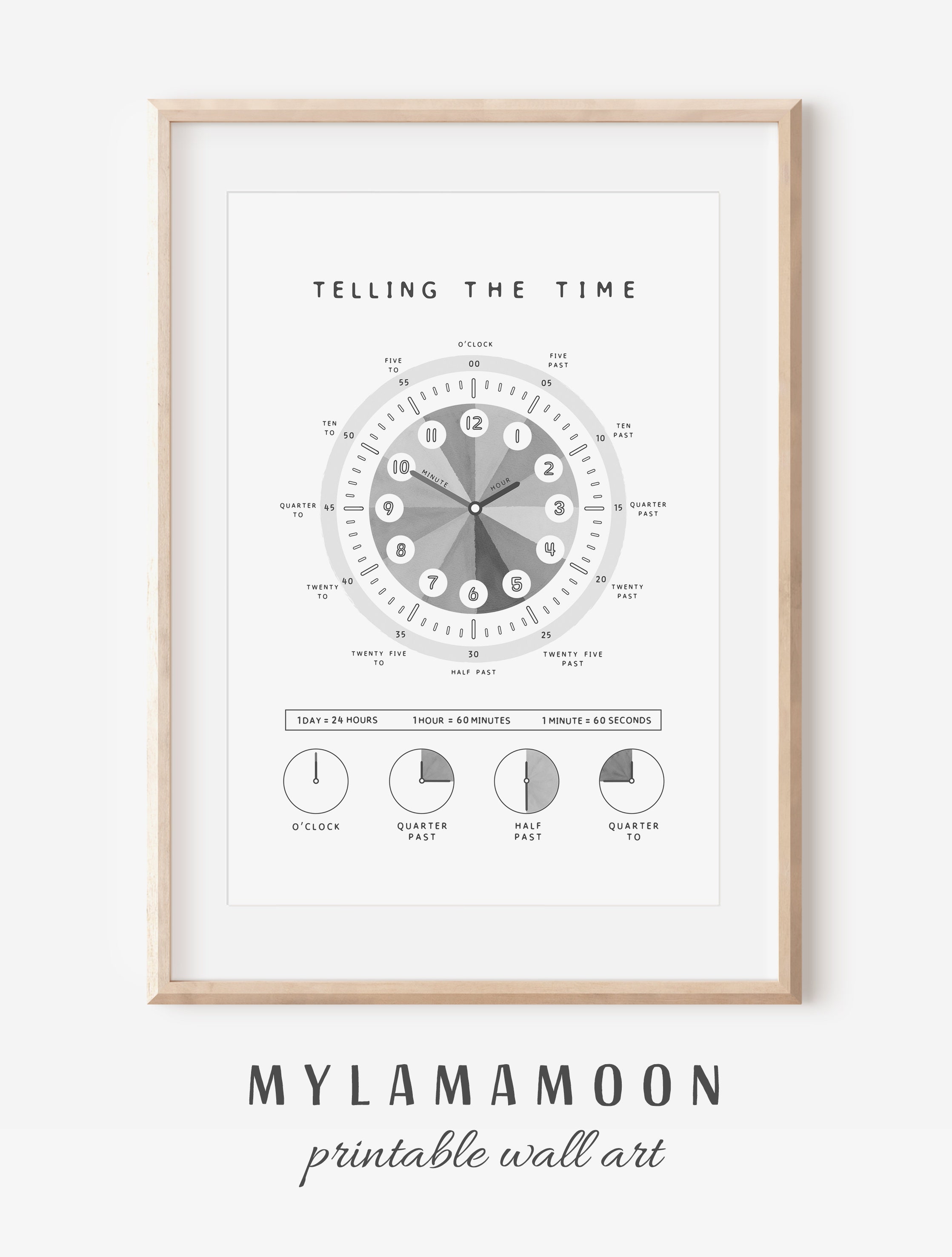 Telling the Time Poster Time Printables Neutral Playroom - Etsy