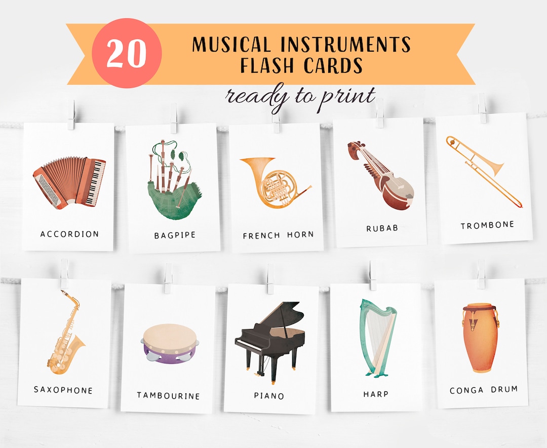 20 Musical Instruments Flash Cards, Montessori Materials, Pre-school ...