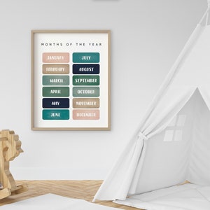 Educational Poster, Neutral Months of the Year Poster, Playroom Poster ...