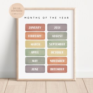 Months of the Year Poster, Playroom Educational Poster, Rainbow Nursery ...