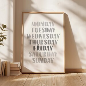 Aesthetic Days of the Week, Black and White Poster, Monochrome Days ...