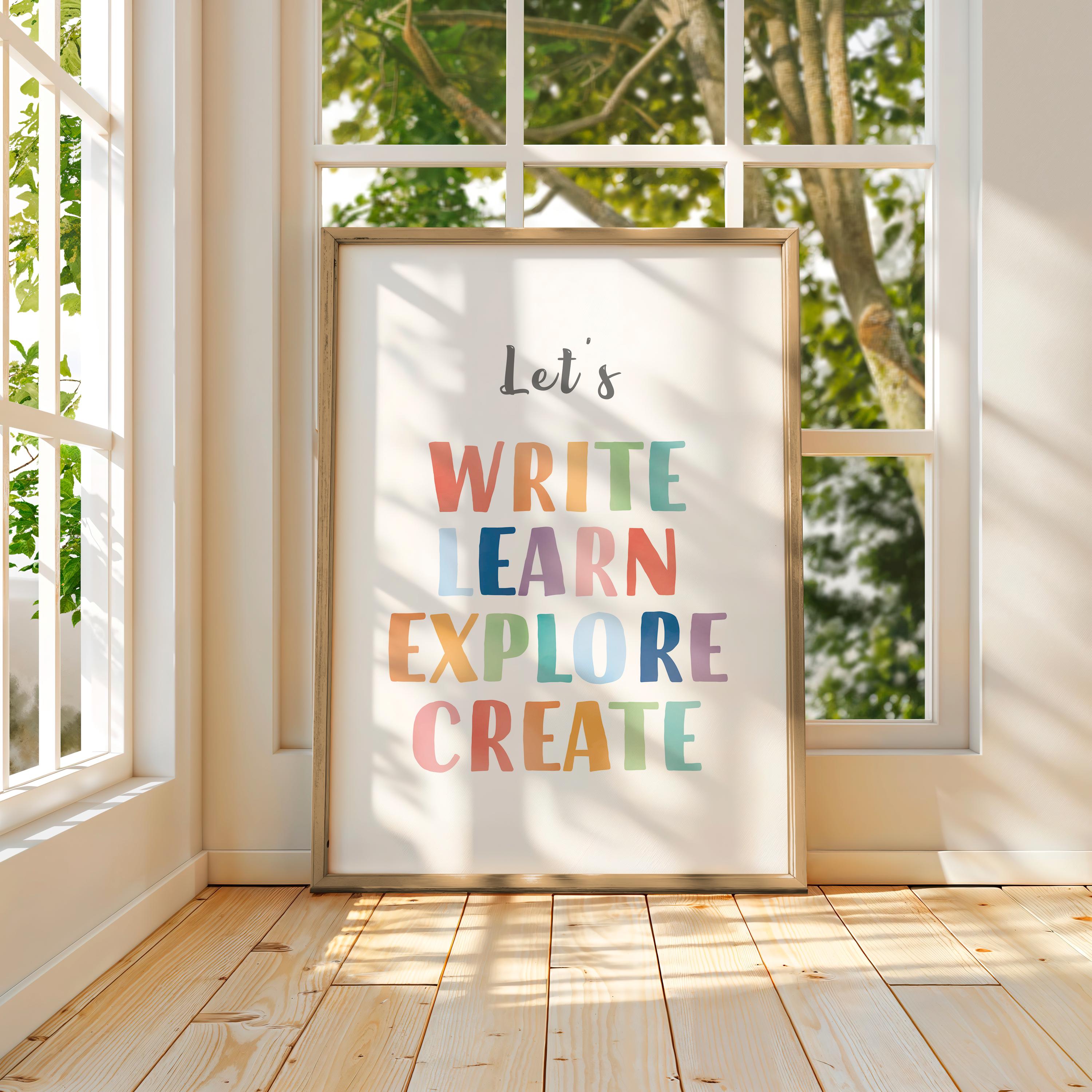 Let's Write, Learn, Explore, Create Poster, Rainbow Playroom Decor ...