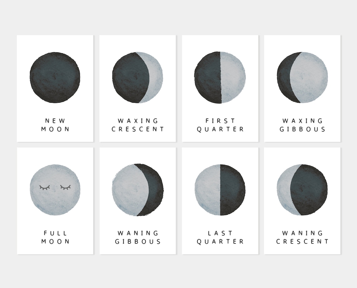 Moon Phases Flash Cards Toddler Flash Cards Educational - Etsy