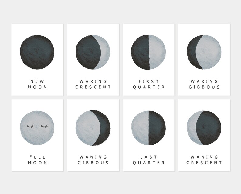 Moon Phases Flash Cards Toddler Flash Cards Educational - Etsy