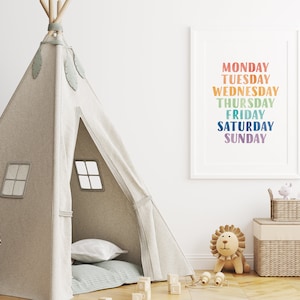 Rainbow Days of the Week, Playroom Educational Poster, Rainbow Nursery ...