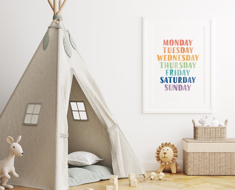 Rainbow Days of the Week Playroom Educational Poster Rainbow - Etsy
