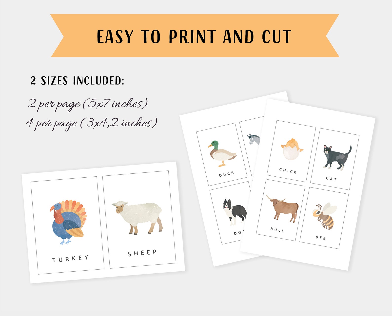20 Farm Animals Cards Montessori Flash Cards Pre-school - Etsy UK