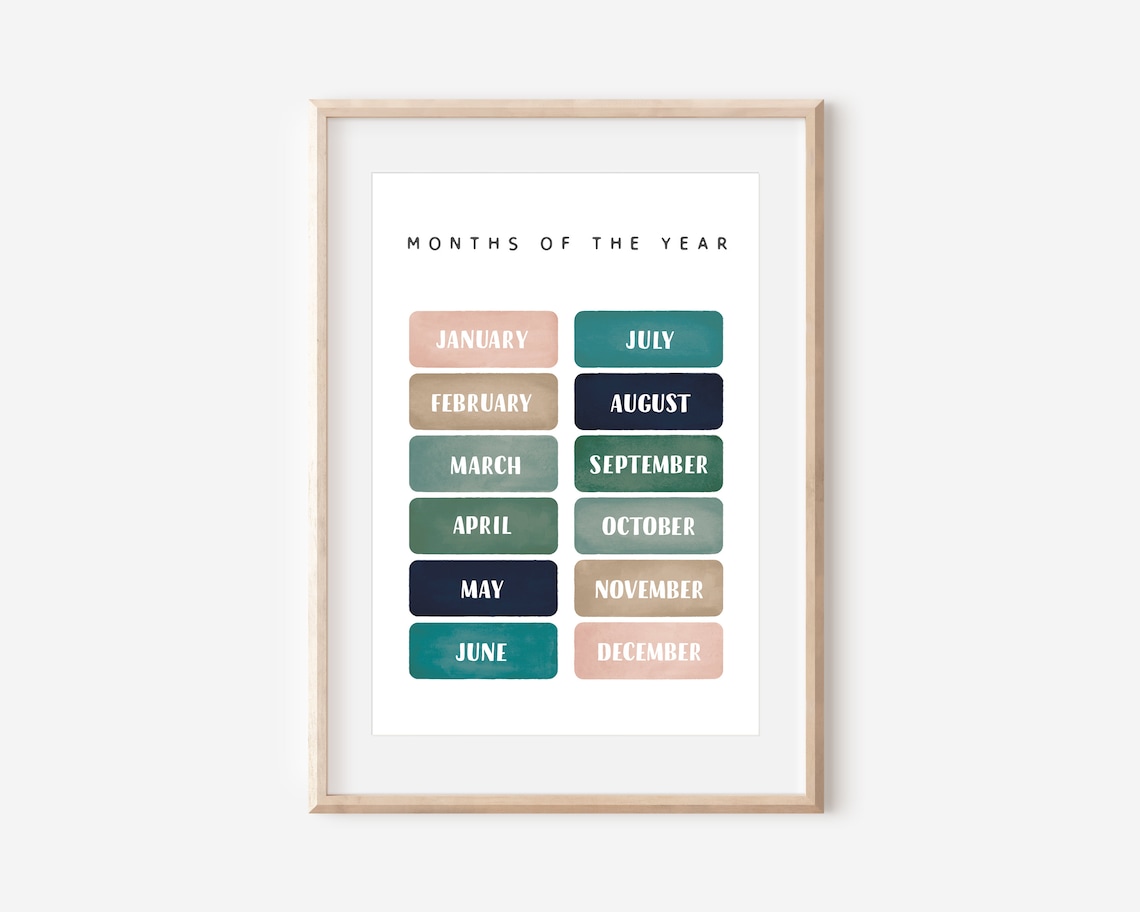 Educational Poster, Neutral Months of the Year Poster, Playroom Poster ...