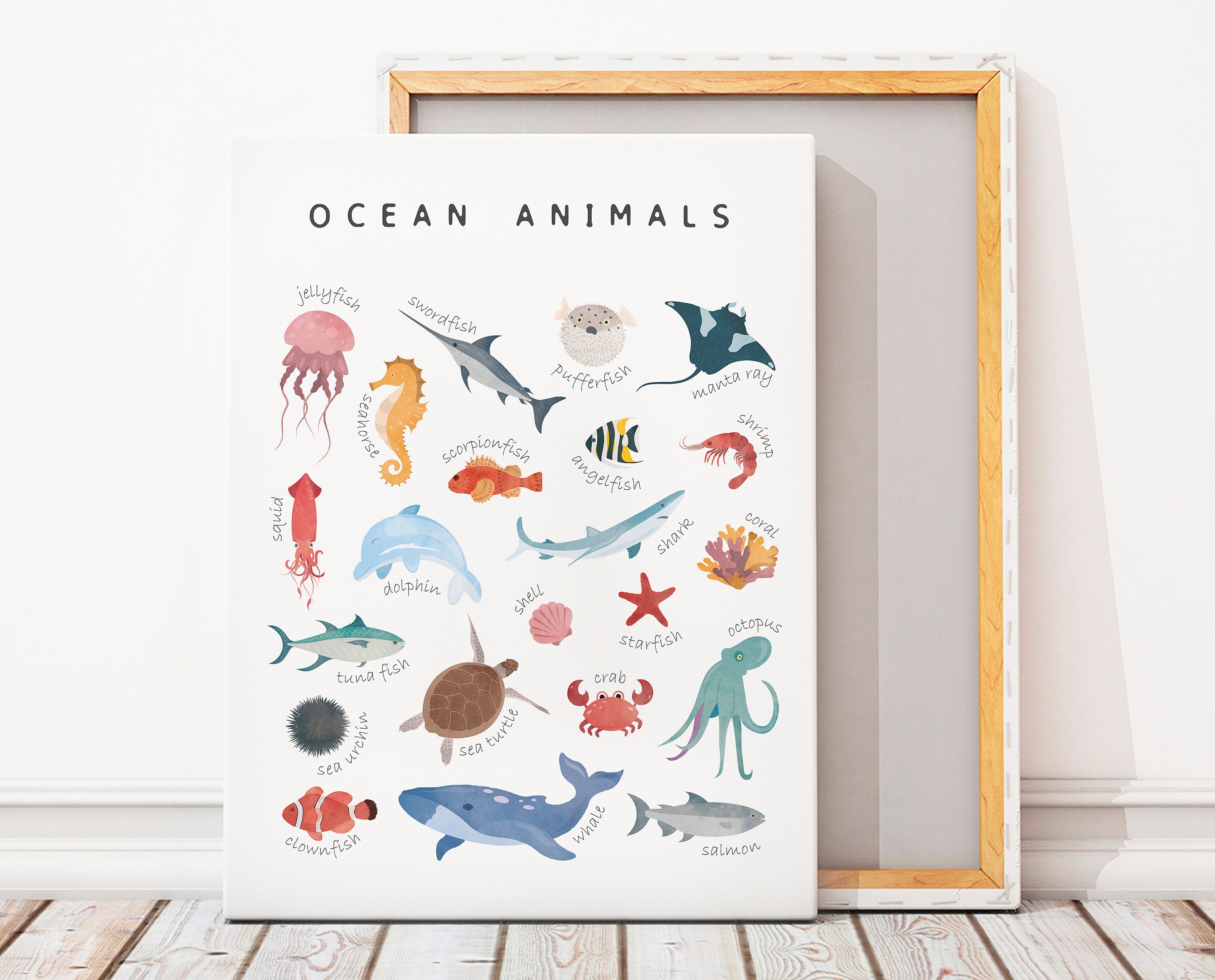 Ocean Animals Montessori Poster: Watercolor Sea Life (digital Download ...