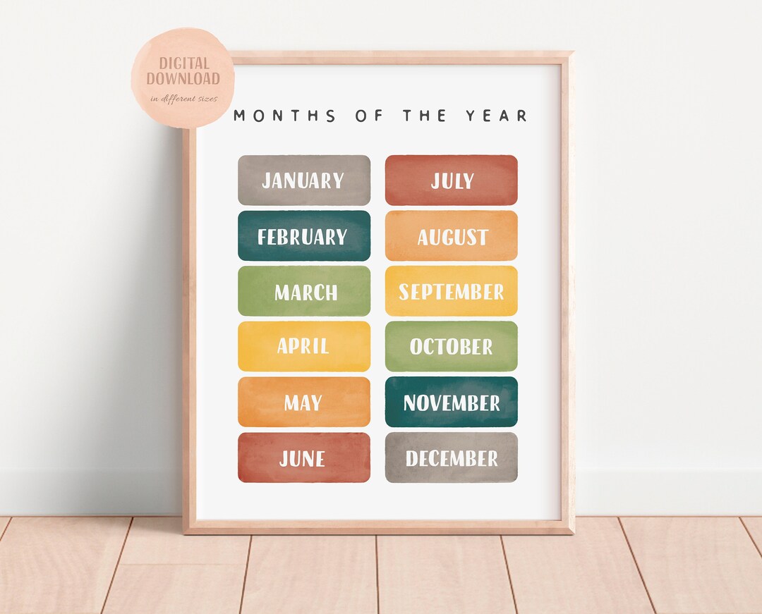 Rainbow Educational Poster, Months of the Year Poster, Rainbow Nursery ...