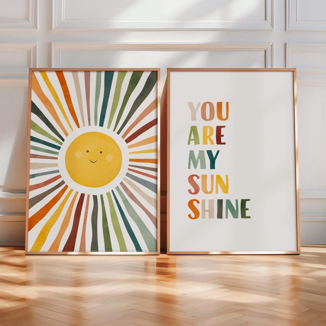 Set of 2 Rainbow Playroom Prints, Cute Sun Nursery Poster, You Are My ...