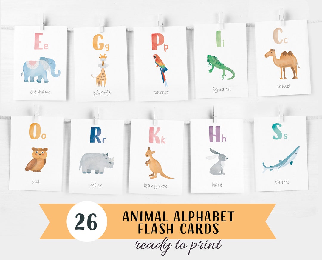 Printable Animal Alphabet Flash Cards, Classroom Decor, Toddlers ...
