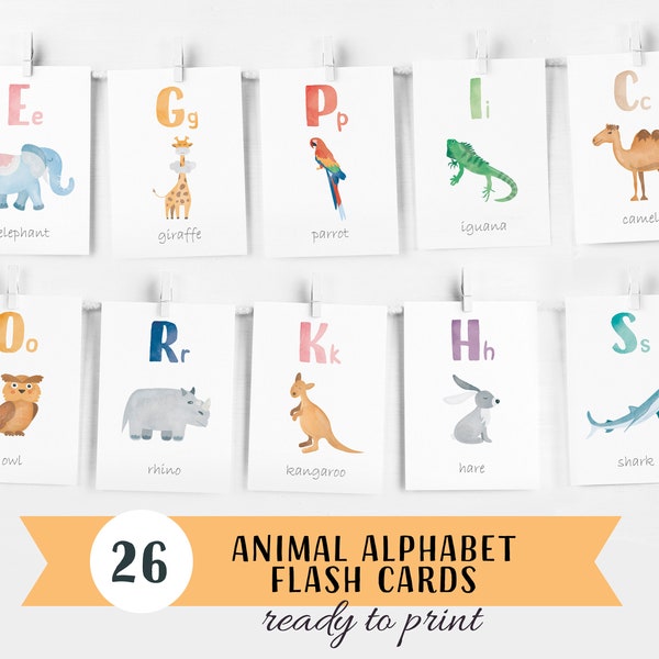 Printable Animal Alphabet Flash Cards, A-Z Cards, 26 ABC Flash Cards ...