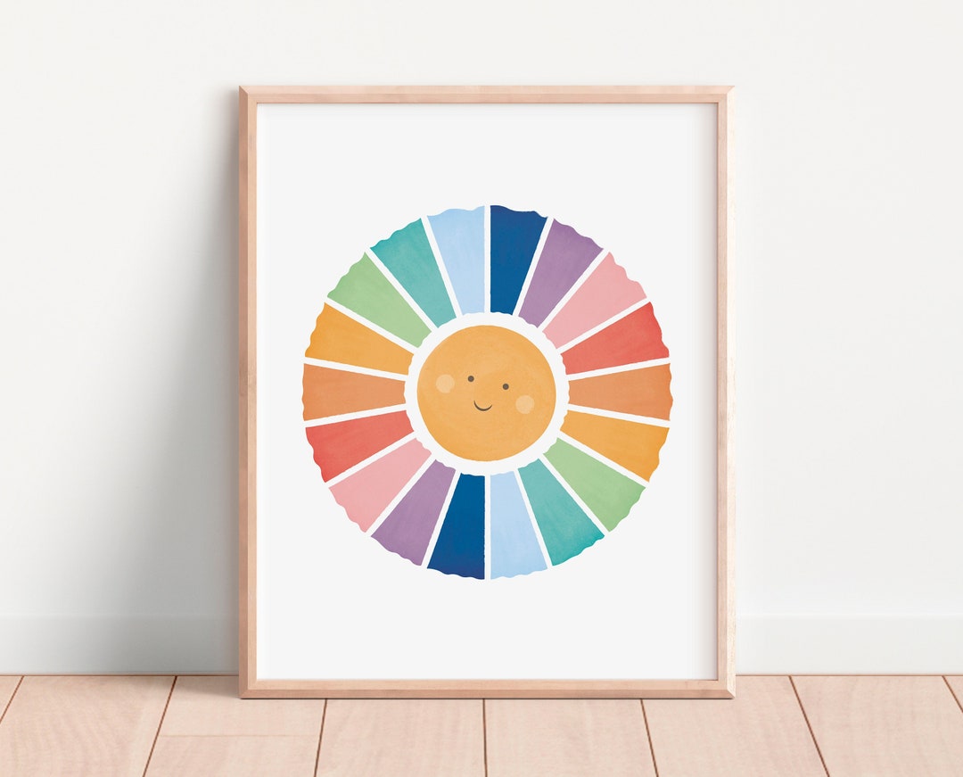 Watercolor Sun Poster, Sun Playroom Decor, Rainbow Nursery Print ...