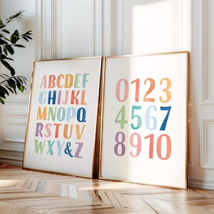 Rainbow Alphabet and Numbers, Homeschool Posters, Watercolor ABC Poster ...