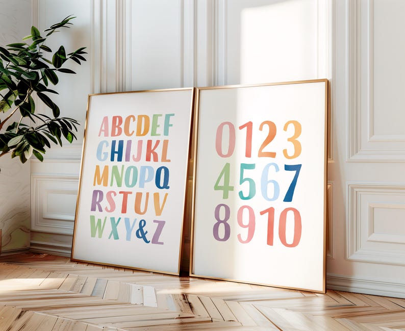 Rainbow Alphabet and Numbers, Homeschool Posters, Watercolor ABC Poster ...