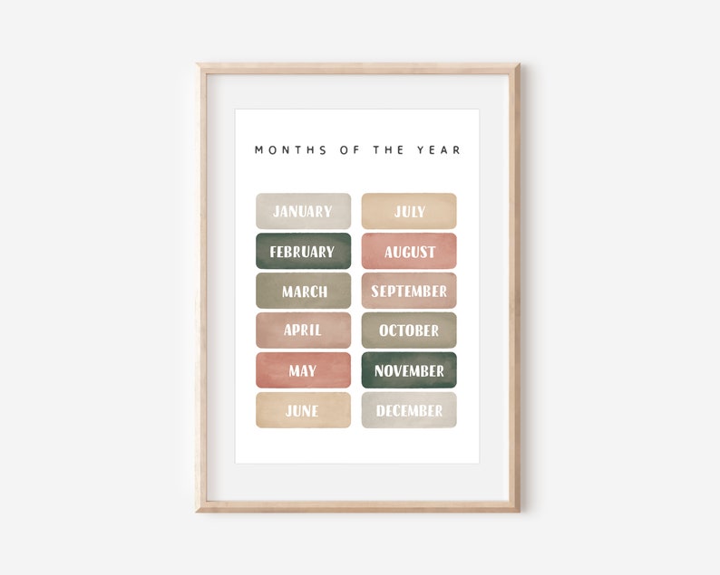 Neutral Months of the Year Poster Playroom Educational - Etsy
