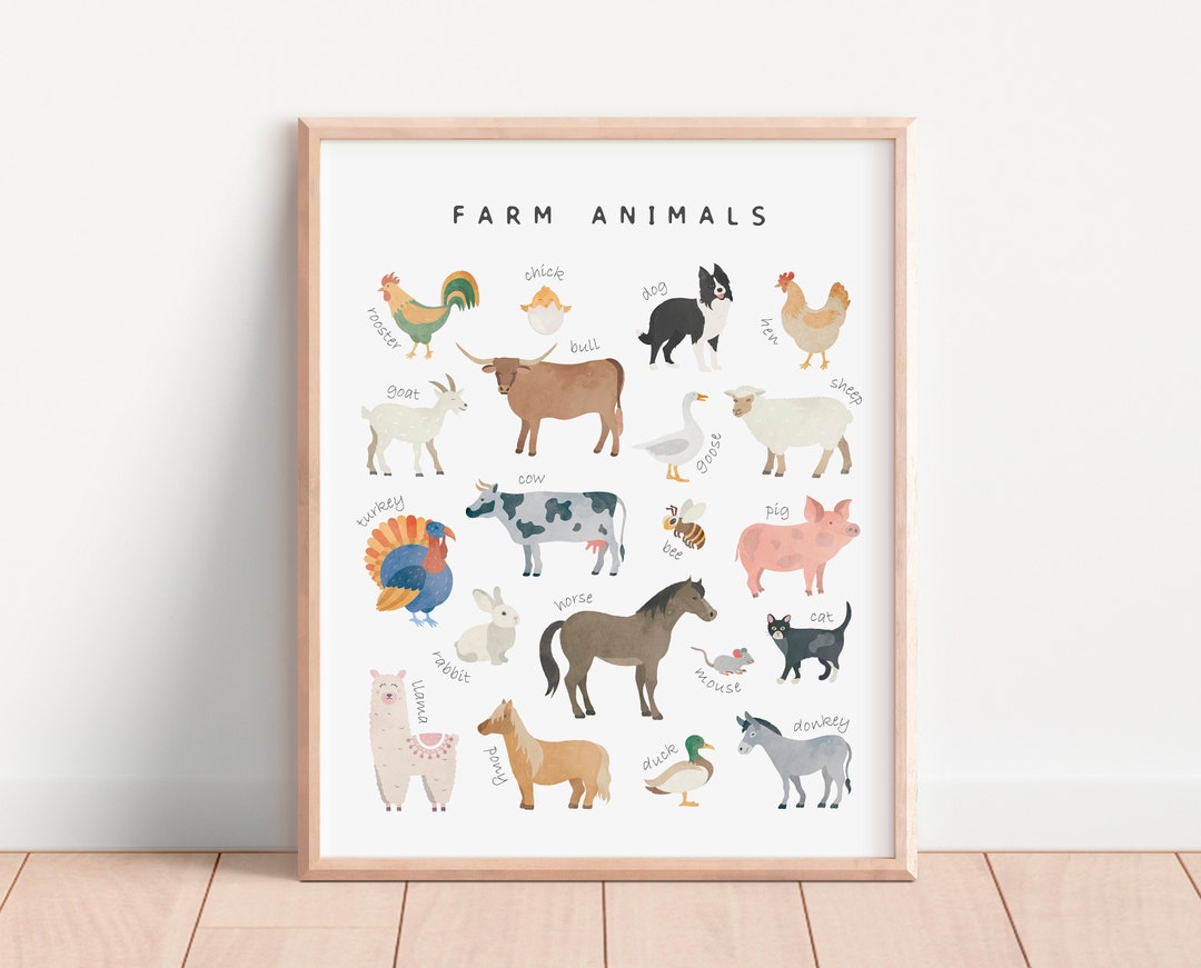 Farm Animals Poster, Educational Poster, Nursery Wall Decor, Playroom ...