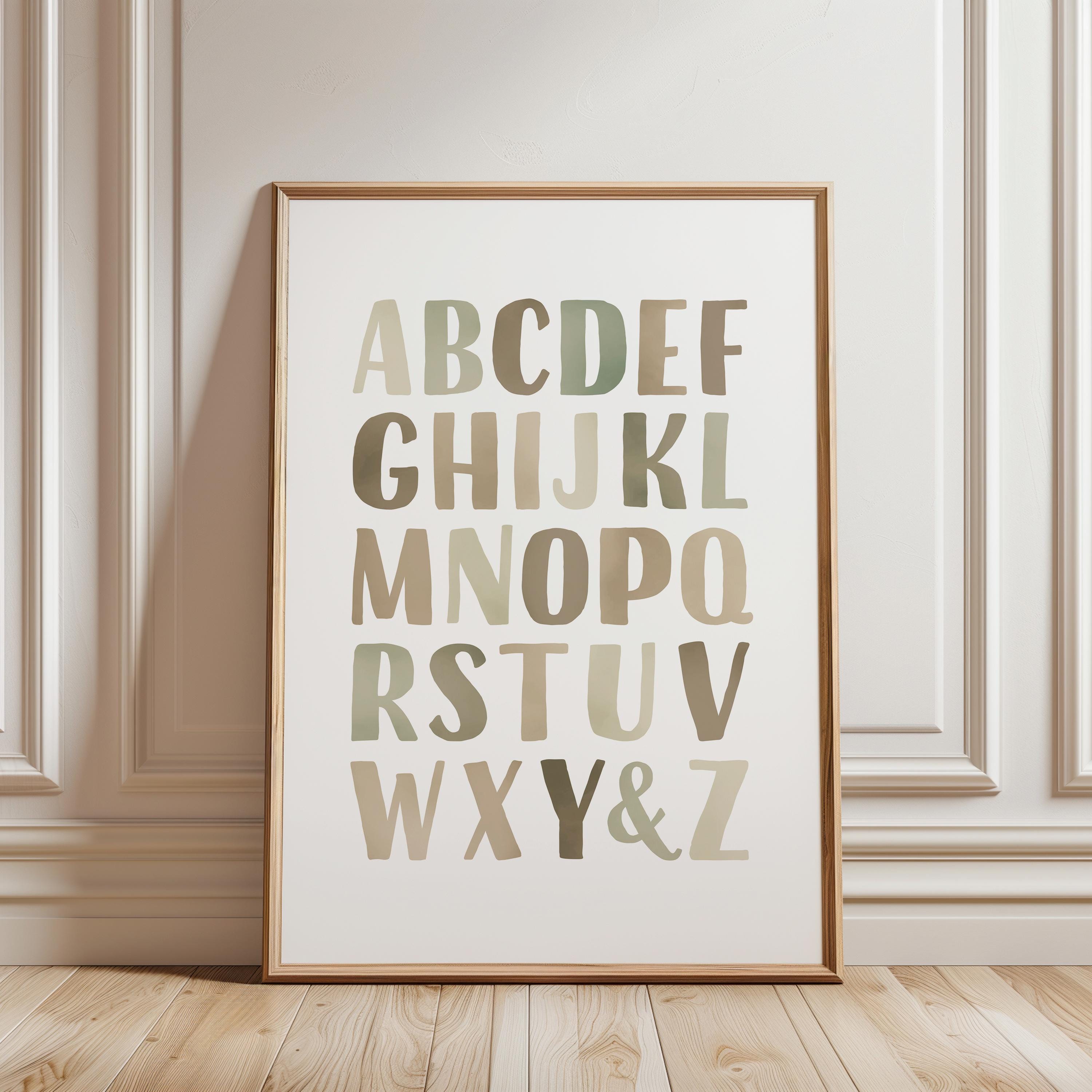 Educational Posters, Green Alphabet Poster, Watercolor Numbers Print ...