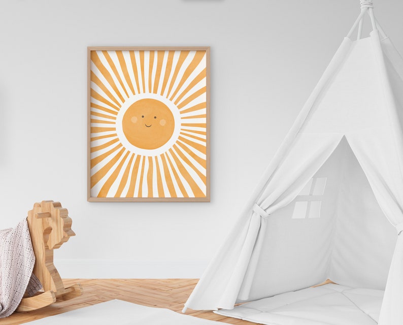 Watercolor Sun Poster, Sun Playroom Decor, Watercolour Nursery Prints ...
